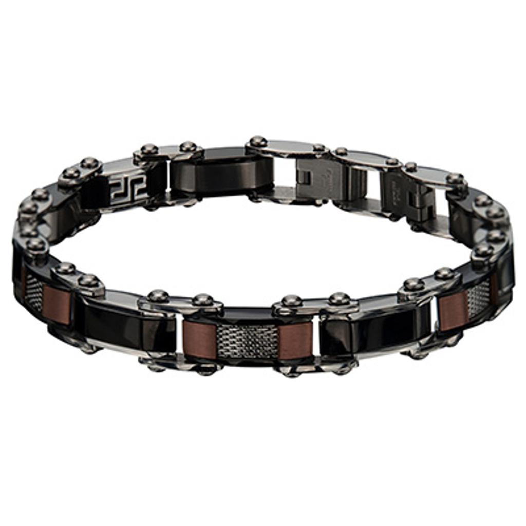 Inox Men's Two-Tone Black & Cappuccino Greek Key Bracelet - Hoppe Jewelers